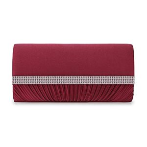 erijunor e660 classic pleated satin evening bags rhinestone clutch purses party prom wedding crossbody handbags for women burgundy