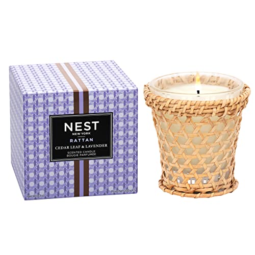 NEST New York Cedar Leaf & Lavender Decorative Rattan Scented Classic Candle, 8 Ounces