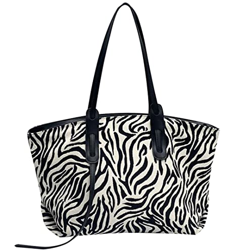 Tote Bag for Women Zebra Pattern Shoulder Bag Hobos Purse +++ Large Satchel Handbag for Working Travel Shopping (White)