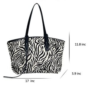 Tote Bag for Women Zebra Pattern Shoulder Bag Hobos Purse +++ Large Satchel Handbag for Working Travel Shopping (White)