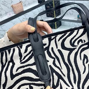 Tote Bag for Women Zebra Pattern Shoulder Bag Hobos Purse +++ Large Satchel Handbag for Working Travel Shopping (White)