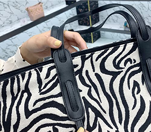 Tote Bag for Women Zebra Pattern Shoulder Bag Hobos Purse +++ Large Satchel Handbag for Working Travel Shopping (White)