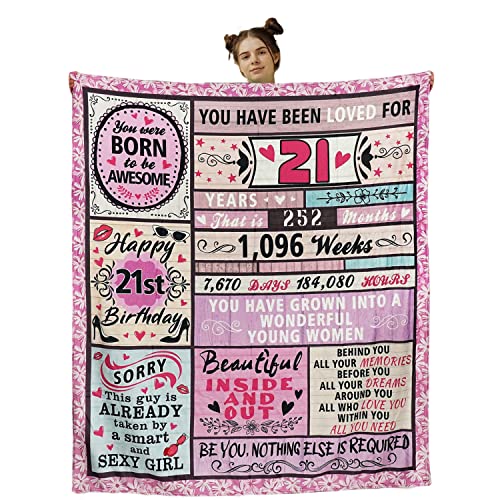 21st Birthday Gifts for Her, Best Birthday Gifts for 21 Year Old Female, Daughter, Women, Girl - 21st Birthday Gift Ideas, Happy 21st Birthday Decorations for Her Women, 21st Birthday Blanket 50x60