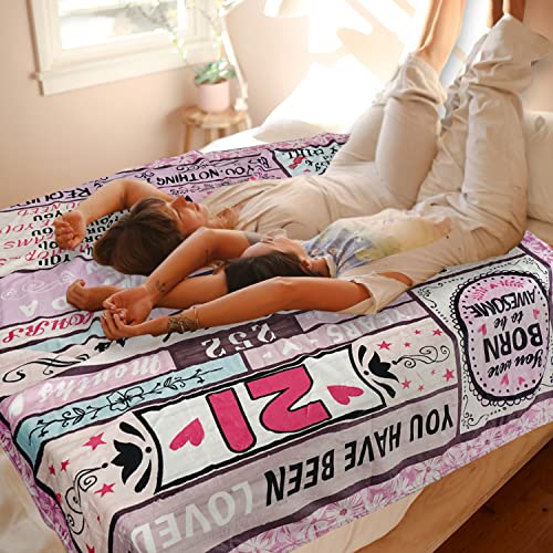 21st Birthday Gifts for Her, Best Birthday Gifts for 21 Year Old Female, Daughter, Women, Girl - 21st Birthday Gift Ideas, Happy 21st Birthday Decorations for Her Women, 21st Birthday Blanket 50x60