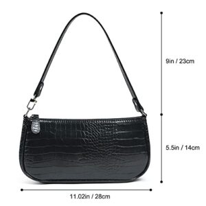 Retro Classic Clutch Bag for Women, Crocodile Leather Underarm Bag Small Purse with Ribbon, Zipper Closure, #1 Black