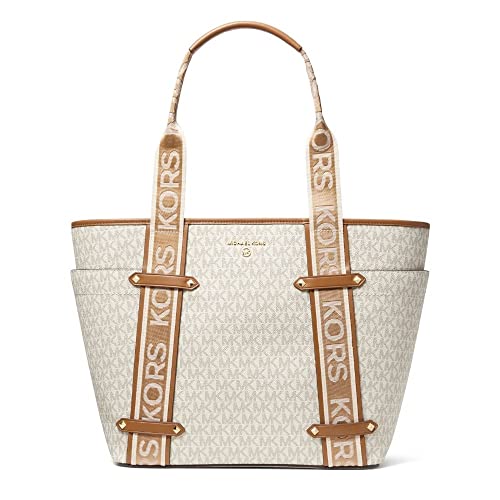 Michael Michael Kors Women's Canvas Logo Maeve Large Tote Handbag Vanilla Acorn