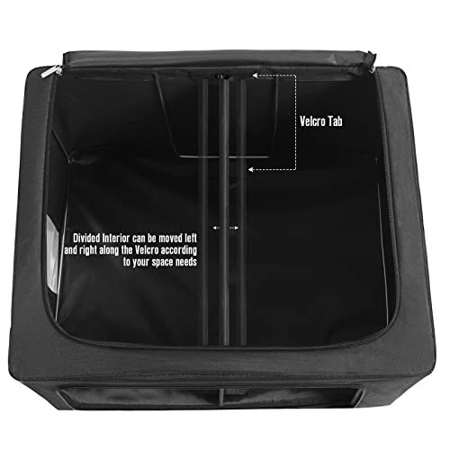 2Pack Storage Bins with Divided Interior - Frame Storage Box Oxford Fabric Clothes Storage Bags Large Capacity Stackable Foldable Container Organizer Set with Clear Window (Large-66L, Black)