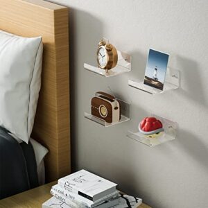 Weronique Adhesive Wall Shelves, Small Acrylic Display Floating Shelf, 4 Pack, Transparent