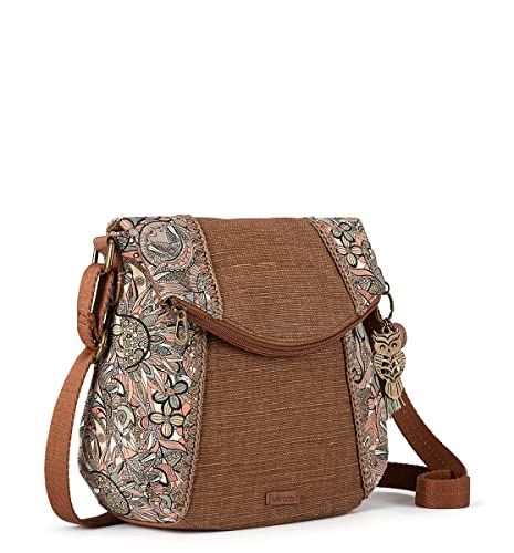 Sakroots Foldover Crossbody Bag in Cotton Canvas, Multifunctional Purse with Adjustable Strap & Zipper Pockets, Sienna Spirit Desert