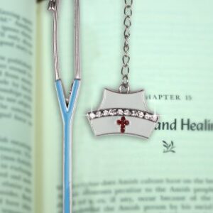 Nurse Bookmark - Enameled Stethoscope with Jeweled and Enameled Hat Charm - Nurses Day Gift - Nurse Appreciation