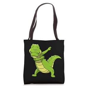 dabbing alligator t-shirt crocodile shirt men women kids tote bag