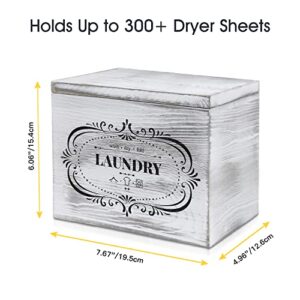 300 PCS Wooden Dryer Sheet Dispenser with Hinged Lid,Farmhouse Rustic Softener Holder,High Capacity Laundry Container Storage Box Cover for Cute Home Laundry Room Decor and Accessories