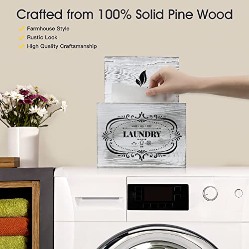 300 PCS Wooden Dryer Sheet Dispenser with Hinged Lid,Farmhouse Rustic Softener Holder,High Capacity Laundry Container Storage Box Cover for Cute Home Laundry Room Decor and Accessories