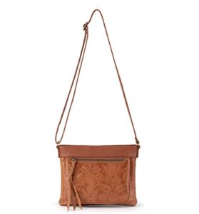 the sak womens sak sanibel leather mini crossbody, tobacco floral embossed ii, one size us