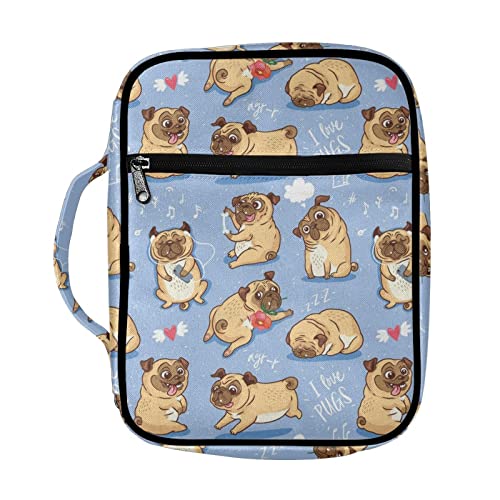 Dreaweet Pug Dog Cartoon Bible Covers for Women Men Bible Case Personalized Design Girls Crossbody Backpack Bag Purse Shoulder Bag Teens Gifts for Birthbay Christmas Valentine's Day