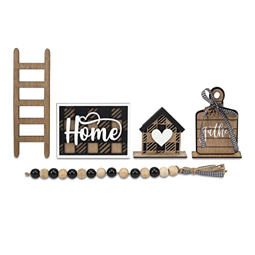 Farmhouse Tiered Tray Decor Items Set of 5 | Tiered Serving Decorative Tray | Rustic Farmhouse Decor | Wood Trays Home Decor | Farmhouse Kitchen Decor - Home [No Tray Included]