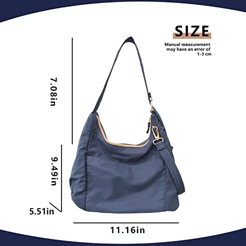 ANROLA Women Hobo Handbags Anti-theft Waterproof Nylon Tote Bags Shoulder Bags Messenger Convertible Purses Handbags (dark blue)