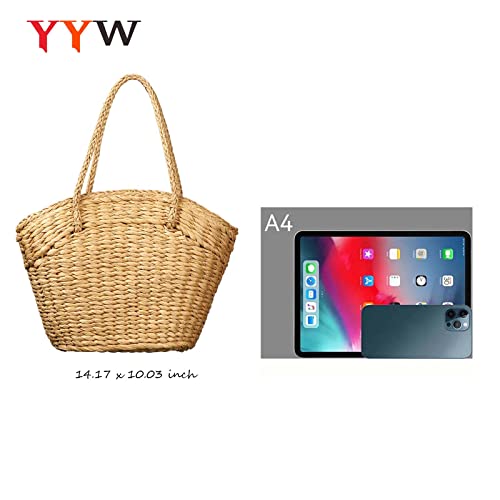 YYW Women Straw Shoulder Bag Summer Beach Handwoven Straw Handbag Vintage Holiday Purse Bag (Khaki)