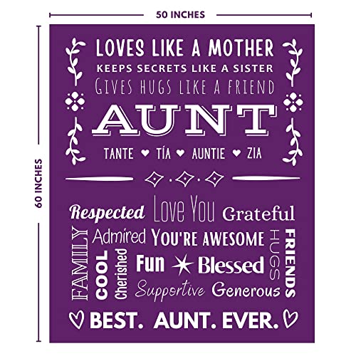 FILO ESTILO Mothers Day Gifts for Aunt from Niece or Nephew, Aunt Throw Blanket, Presents for Aunts for Birthday or Thank You Gift for Auntie, Tia Gifts 60x50 Inches (Purple, Fleece)