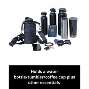 WanderFull Crossbody HydroBag - Water Bottle Holder - Quilted Bottle Bag - Water Bottle Carrier with Strap - Unisex Puffer Tote for Water Bottle (Matte Black with Black Strap)