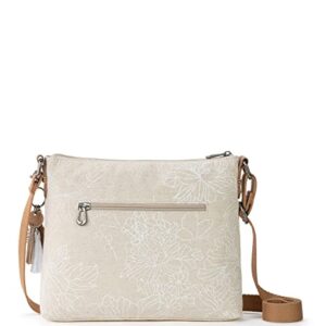 Sakroots Basic Crossbody Bag in Coated Canvas, Multifunctional Purse with Adjustable Strap & Zipper Pockets, White Flower Blossom