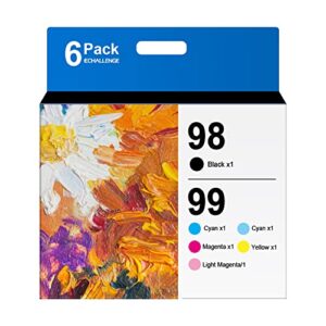 98 99 ink cartridges replacement remanufactured for epson 98 99 t098 t099 to use with artisan 700 710 725 730 810 835 837 (black cyan magenta yellow light cyan light magenta, 6 pack)