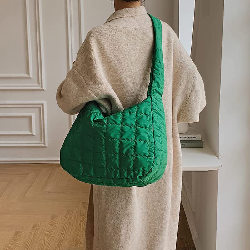 Quilted Crossbody Bags For Women Large Capacity Puffer Tote Bags Unique Boho Hippe Padded Handbag Trendy Y2k Bag (Green)