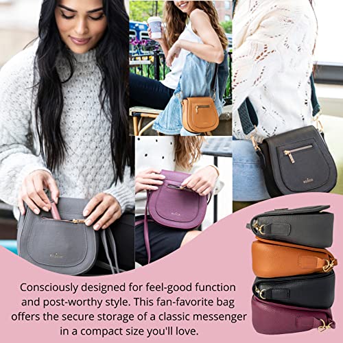 KEDZIE Camden Classic Mini Messenger in Vegan Leather Crossbody Bag Cell Phone Purse for Women - Black