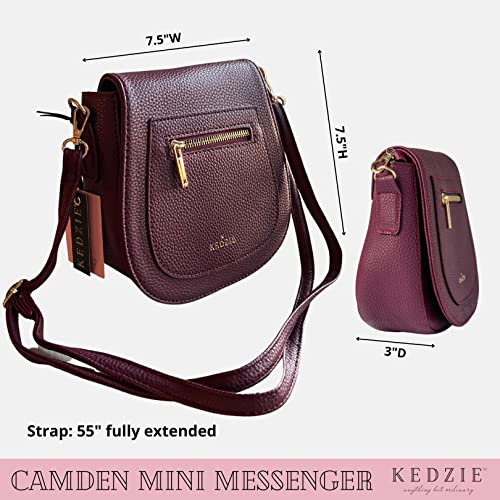 KEDZIE Camden Classic Mini Messenger in Vegan Leather Crossbody Bag Cell Phone Purse for Women - Black