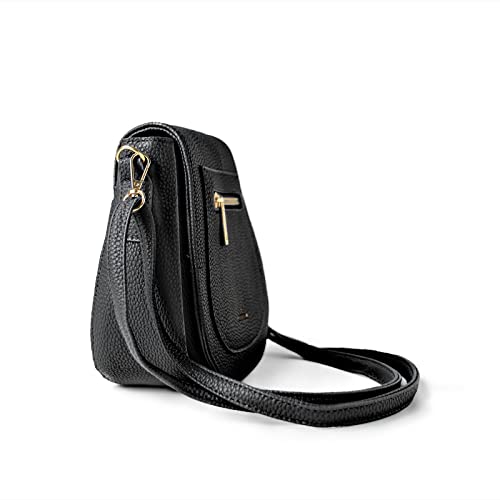 KEDZIE Camden Classic Mini Messenger in Vegan Leather Crossbody Bag Cell Phone Purse for Women - Black