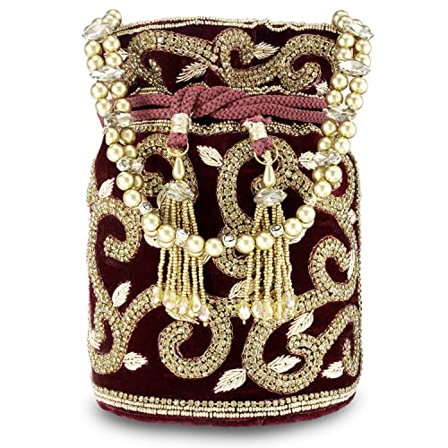 Aheli Potli Bags for Women Evening Bag Clutch Ethnic Bride Purse with Drawstring (P64M)