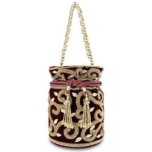 Aheli Potli Bags for Women Evening Bag Clutch Ethnic Bride Purse with Drawstring (P64M)