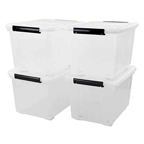 Yesdate 4-Pack Plastic Large Storage Box with Lid, Latching Storage Box Bin, Clear, 30 L