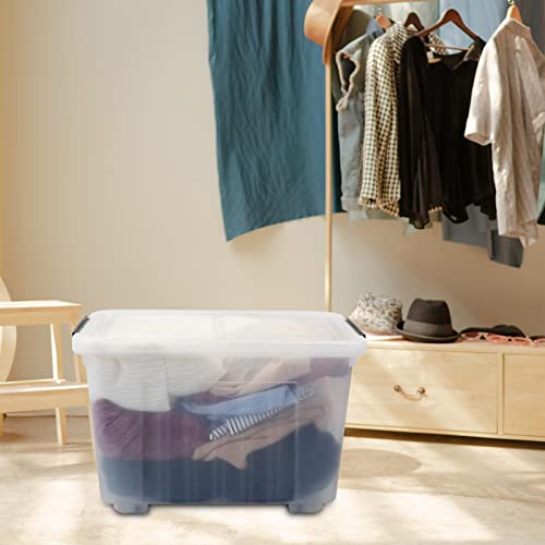 Yesdate 4-Pack Plastic Large Storage Box with Lid, Latching Storage Box Bin, Clear, 30 L