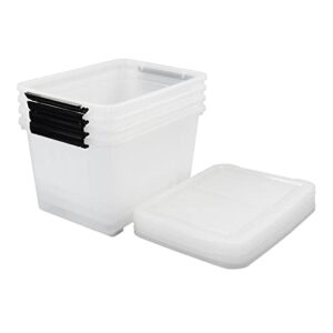 Yesdate 4-Pack Plastic Large Storage Box with Lid, Latching Storage Box Bin, Clear, 30 L