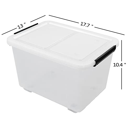 Yesdate 4-Pack Plastic Large Storage Box with Lid, Latching Storage Box Bin, Clear, 30 L