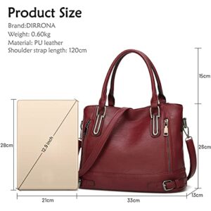 DIRRONA Classic Womens Handbag Ladies Shoulder Bag Casual Messenger Bag Tote Bag Work Travel Women Bag PU Leather Red