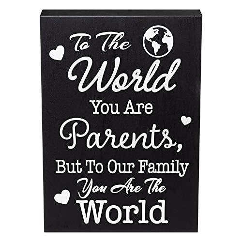 JennyGems Parent Gifts for Anniversary, To the World You Are Parents Wooden Sign, Gift for Parents, Mom and Dad, Shelf Decor and Wall Hanging, Made in USA