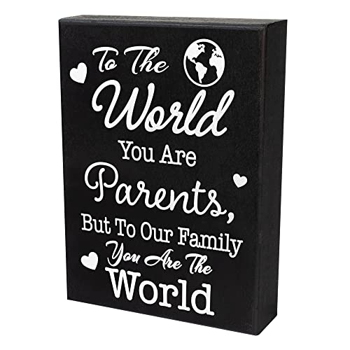 JennyGems Parent Gifts for Anniversary, To the World You Are Parents Wooden Sign, Gift for Parents, Mom and Dad, Shelf Decor and Wall Hanging, Made in USA