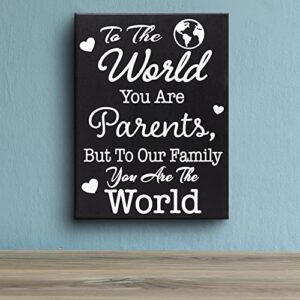 JennyGems Parent Gifts for Anniversary, To the World You Are Parents Wooden Sign, Gift for Parents, Mom and Dad, Shelf Decor and Wall Hanging, Made in USA