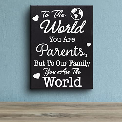 JennyGems Parent Gifts for Anniversary, To the World You Are Parents Wooden Sign, Gift for Parents, Mom and Dad, Shelf Decor and Wall Hanging, Made in USA