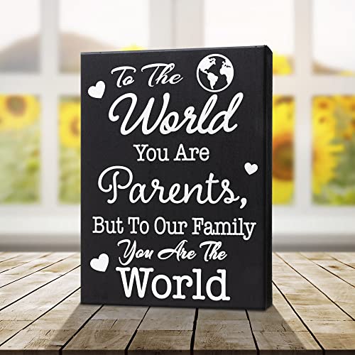 JennyGems Parent Gifts for Anniversary, To the World You Are Parents Wooden Sign, Gift for Parents, Mom and Dad, Shelf Decor and Wall Hanging, Made in USA