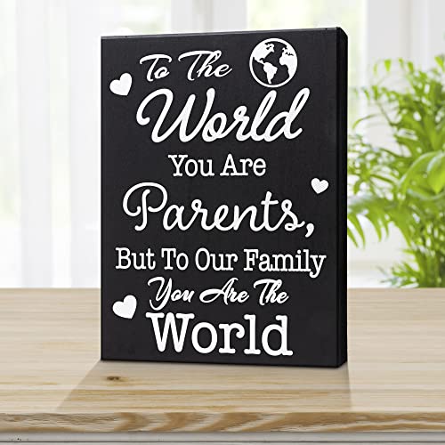 JennyGems Parent Gifts for Anniversary, To the World You Are Parents Wooden Sign, Gift for Parents, Mom and Dad, Shelf Decor and Wall Hanging, Made in USA