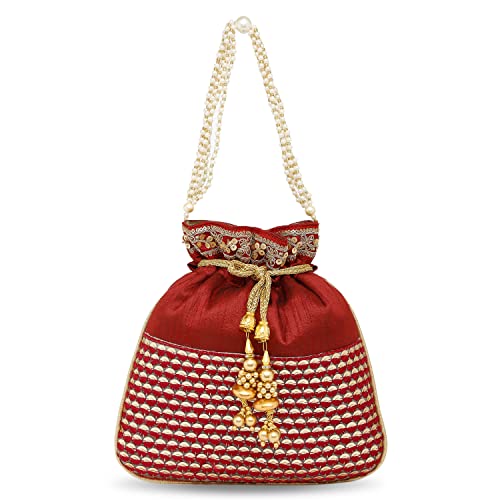 Aheli Potli Bags for Women Evening Bag Clutch Ethnic Bride Purse with Drawstring(P05M)