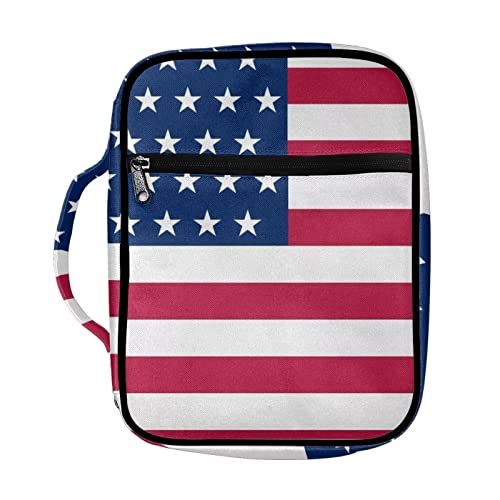 Biyejit American Flag Bible Cover for Women Bible Bags with Handle and Zipper Pocket, 4th of July Bible Cover Case Book Cover Church Tote Bag Patriotic Bible Study Covers Bible Accessories