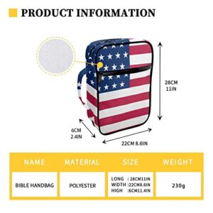 Biyejit American Flag Bible Cover for Women Bible Bags with Handle and Zipper Pocket, 4th of July Bible Cover Case Book Cover Church Tote Bag Patriotic Bible Study Covers Bible Accessories