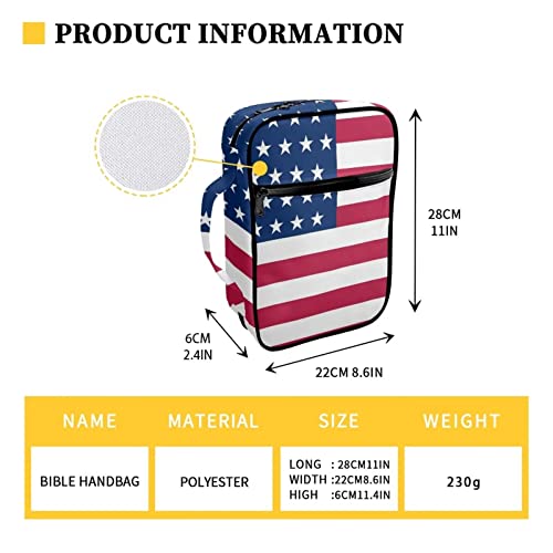 Biyejit American Flag Bible Cover for Women Bible Bags with Handle and Zipper Pocket, 4th of July Bible Cover Case Book Cover Church Tote Bag Patriotic Bible Study Covers Bible Accessories