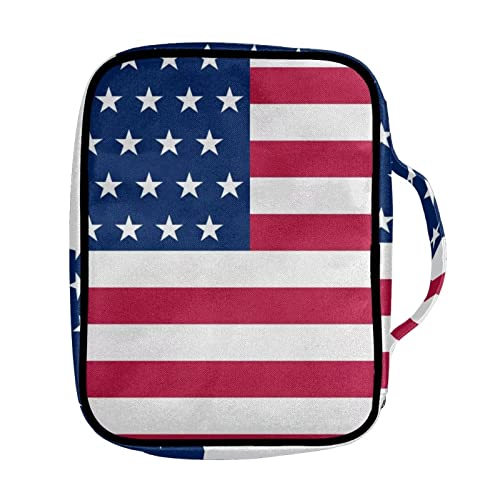 Biyejit American Flag Bible Cover for Women Bible Bags with Handle and Zipper Pocket, 4th of July Bible Cover Case Book Cover Church Tote Bag Patriotic Bible Study Covers Bible Accessories