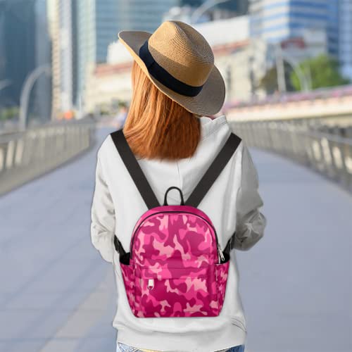 Red Pink Camouflage Pattern Mini Backpack for Women, Small Fashion Backpack Purse Travel Casual Lightweight Daypack