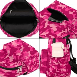 Red Pink Camouflage Pattern Mini Backpack for Women, Small Fashion Backpack Purse Travel Casual Lightweight Daypack